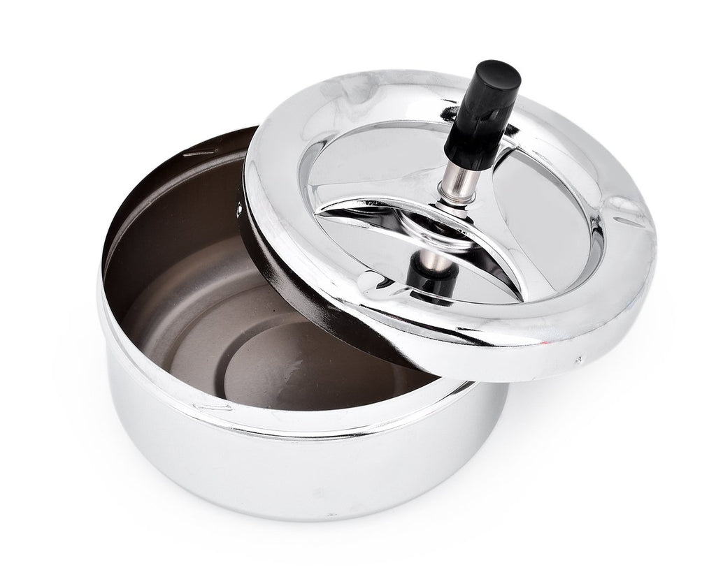 Round Push Down Ashtray with Spinning Tray Metal Cigarette Ash Tray La ...